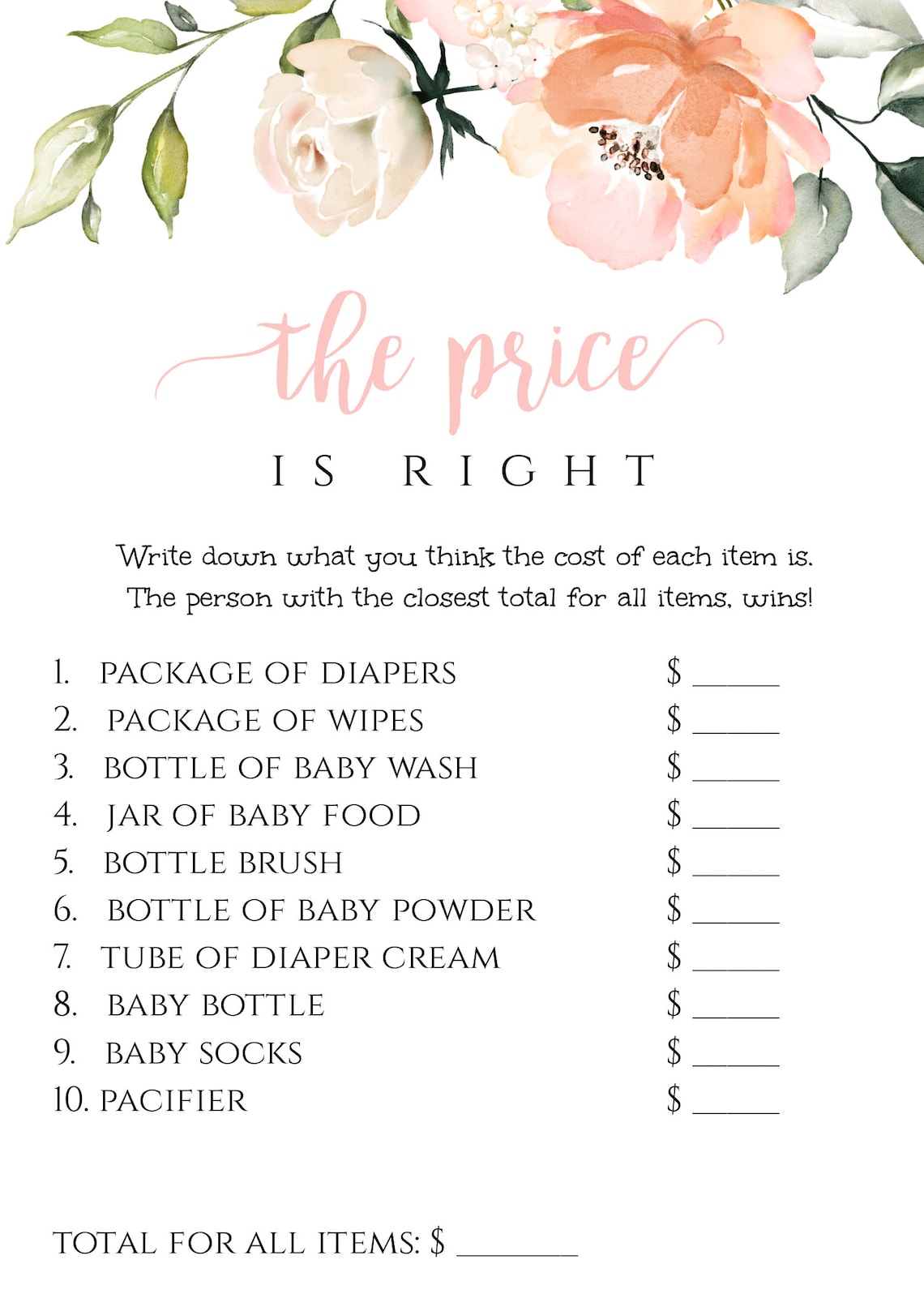 The Price is Right Baby Shower Game Template, Printable Game, Baby ...