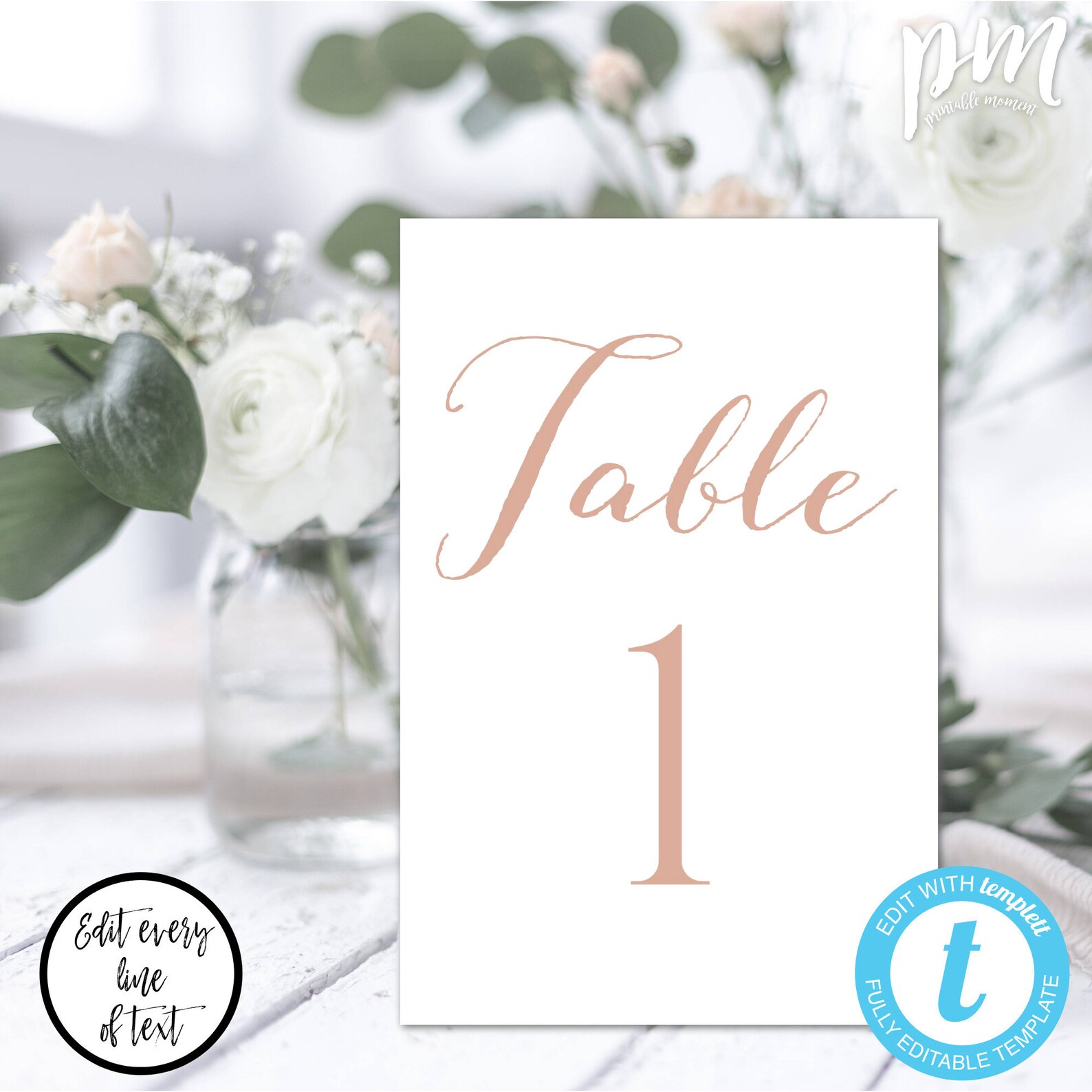 Rose Gold Table Number Template for Wedding Wedding | Etsy