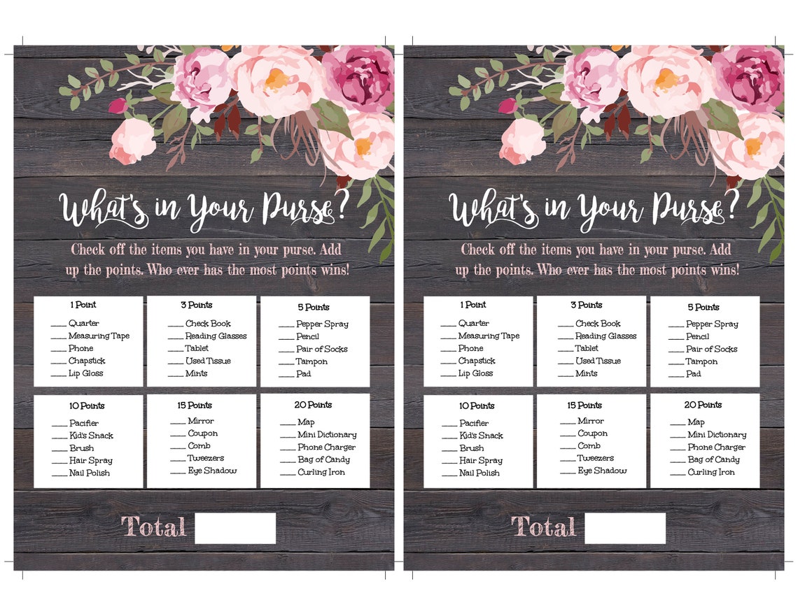 Rustic Floral What's in Your Purse Game Template for | Etsy