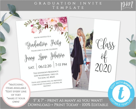 Graduation Party Invitation Template Class of 2021 Editable | Etsy