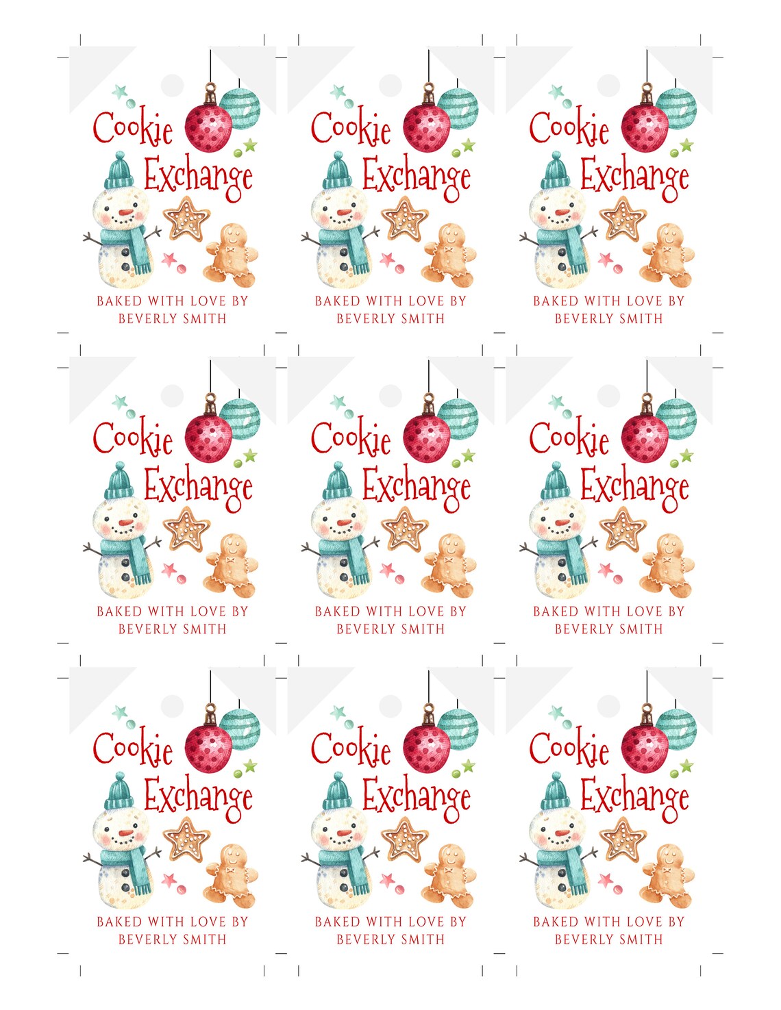 Cookie Exchange Christmas Favor Tag Template, Baked With Love Gift Tag ...