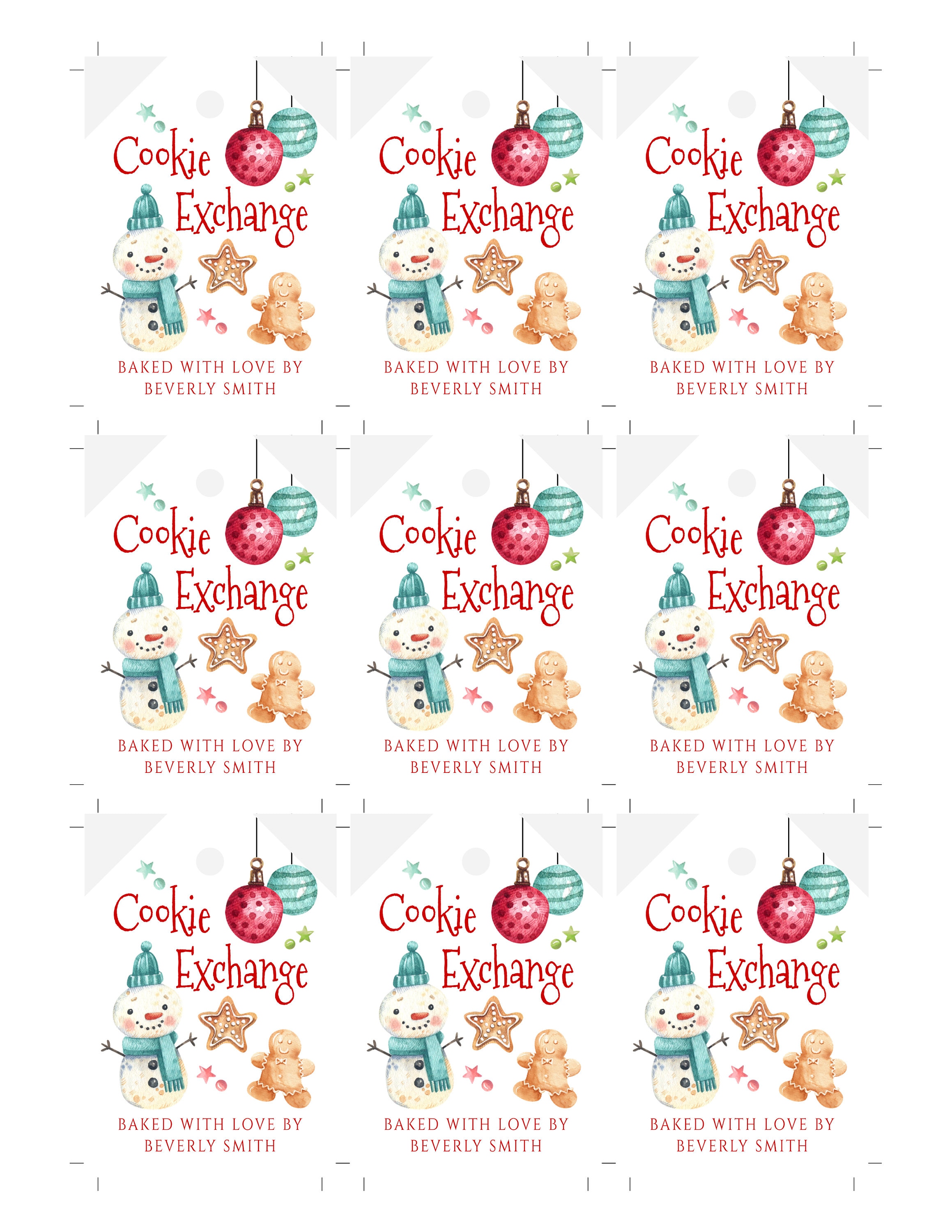 Cookie Exchange Christmas Favor Tag Template Baked With Love | Etsy