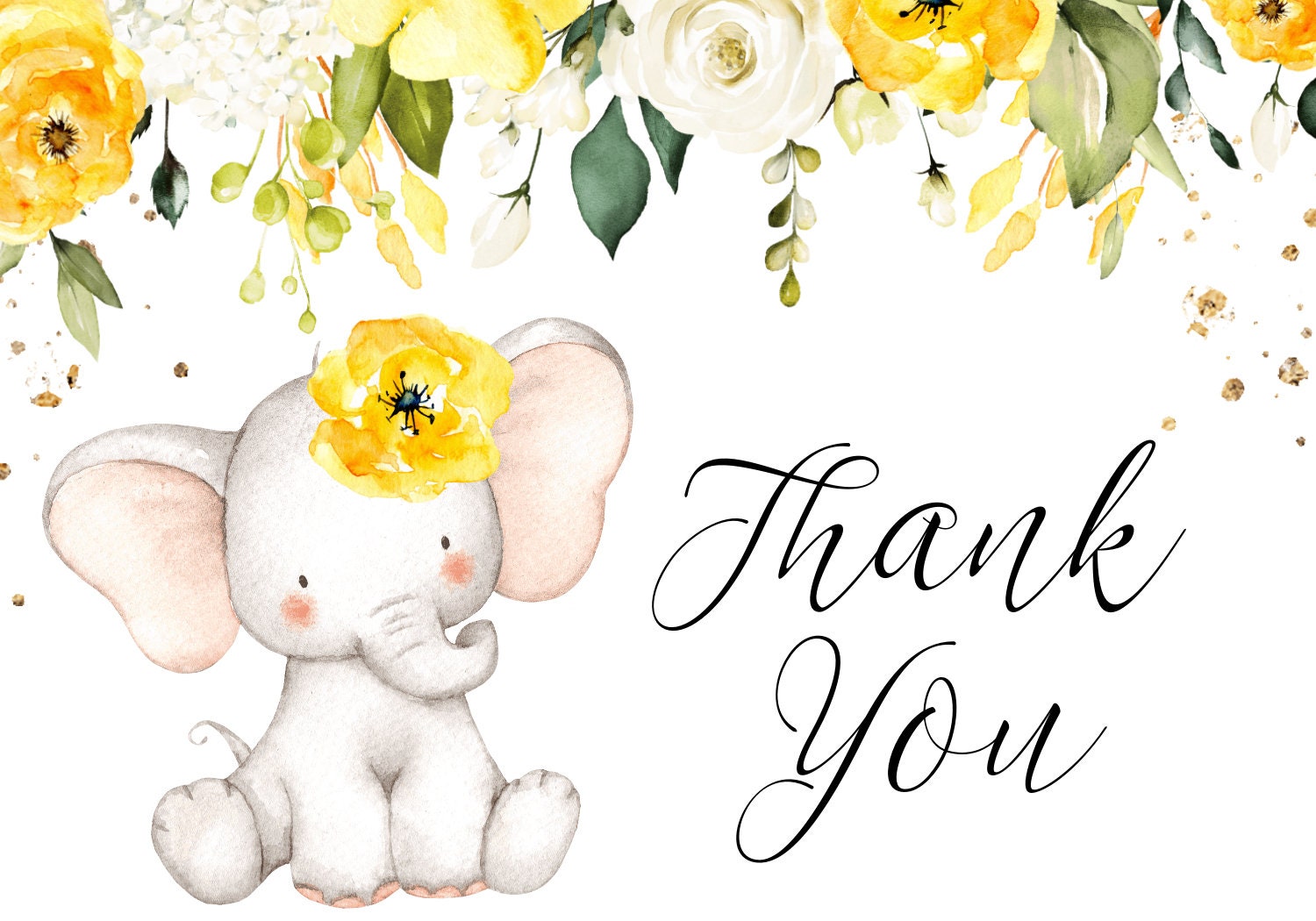 Elephant Baby Shower Invite Template Set With Yellow Flowers | Etsy