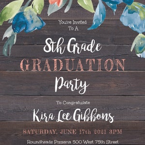 Graduation Invitation Template, 8th Grade Graduation Invite, Graduation ...