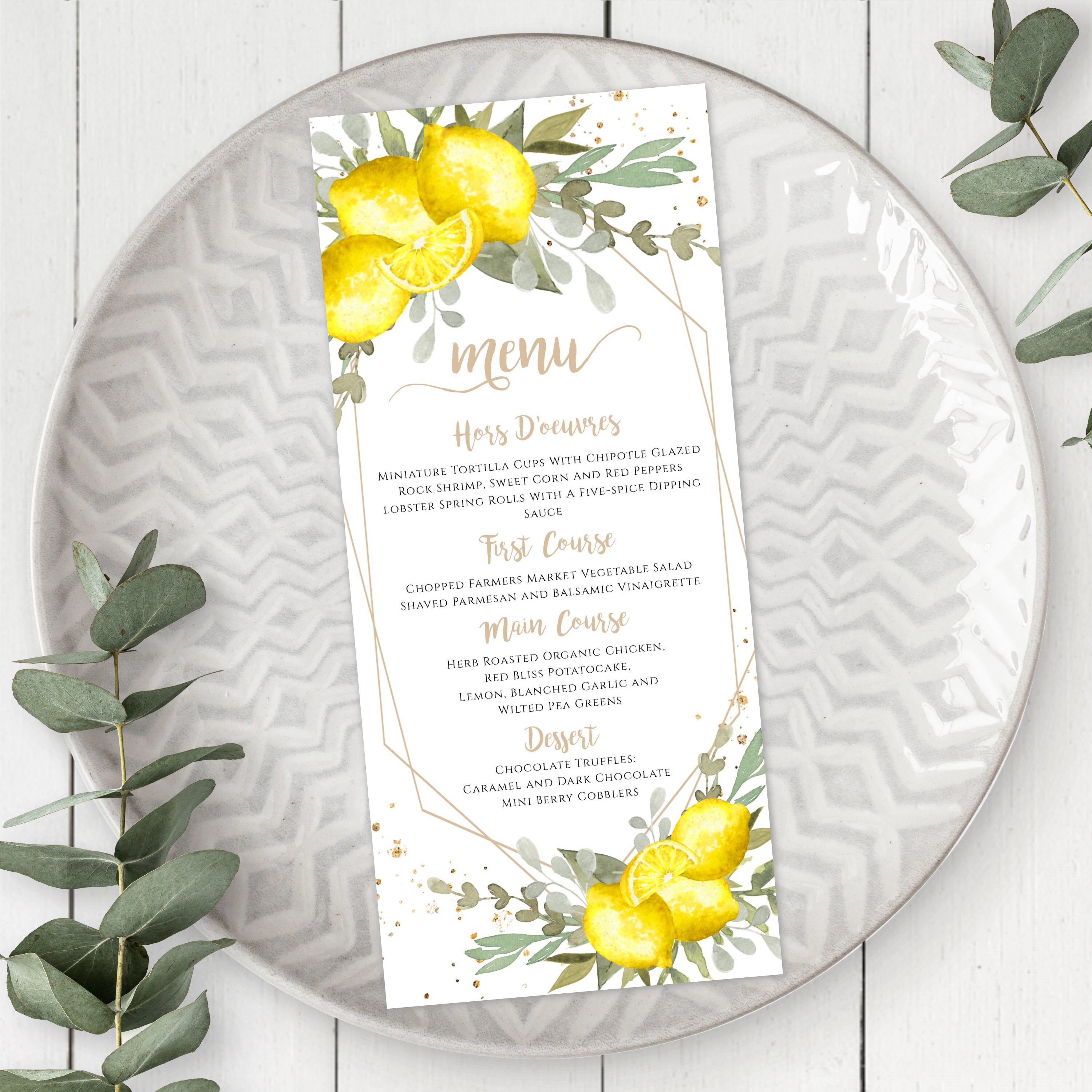 Lemon Menu Template, Printable Citrus Menu, Lemon Bridal Shower Menu ...