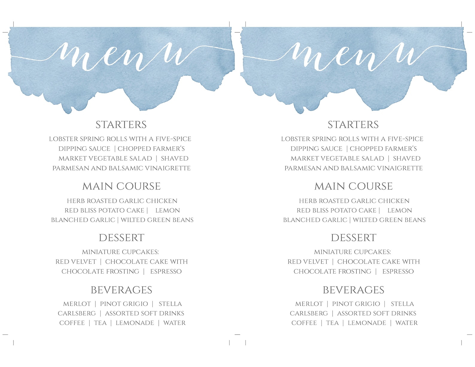 Dusty Blue Menu Template for Wedding DIY Editable Blue - Etsy