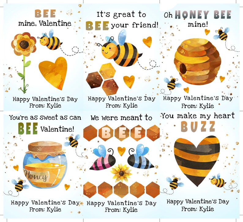 Bee Valentines Day Card Template, Honey Bee Valentine Card for Kids ...