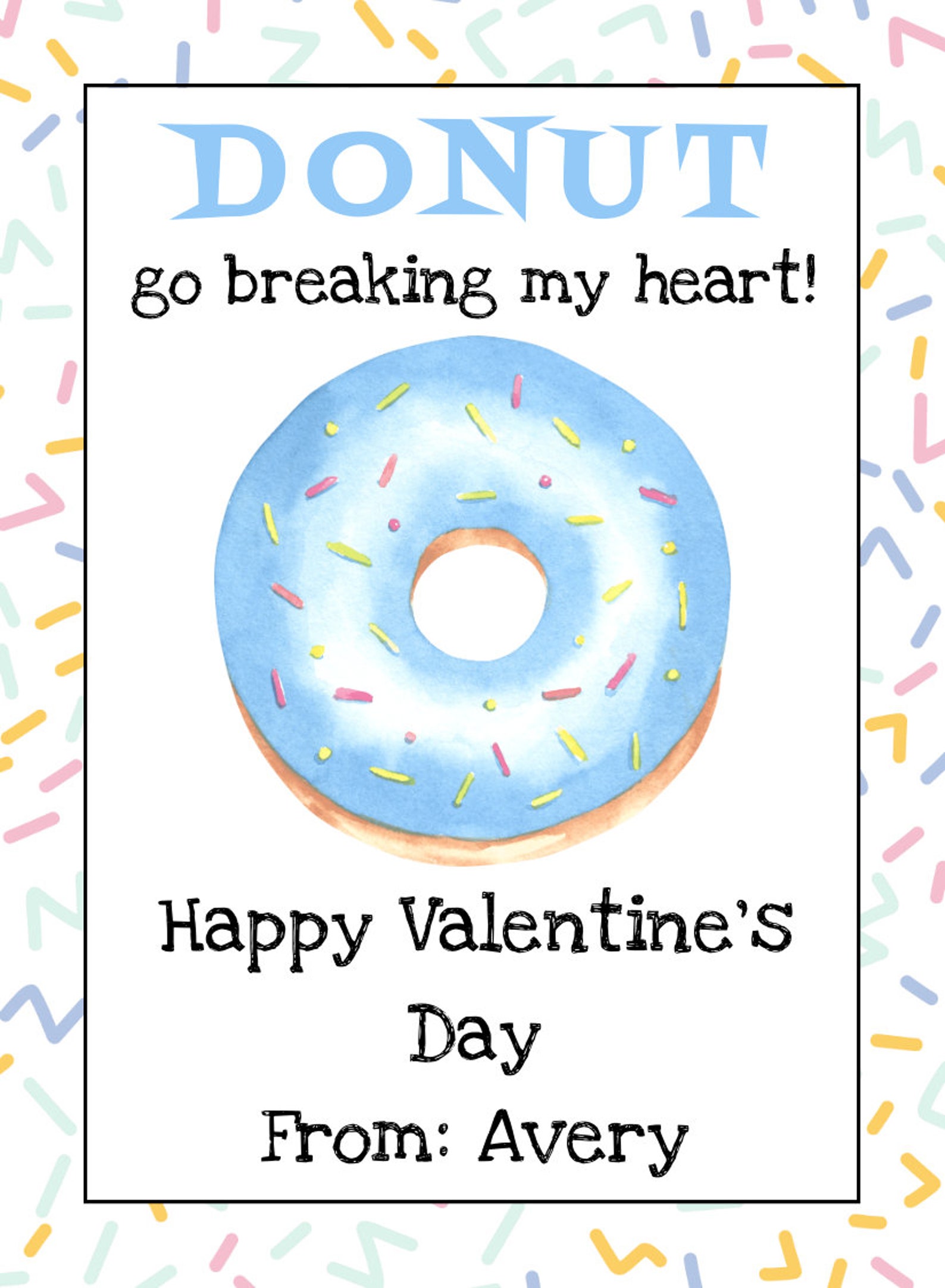 Donut Valentines Day Card Template Donut Valentines Cards for | Etsy