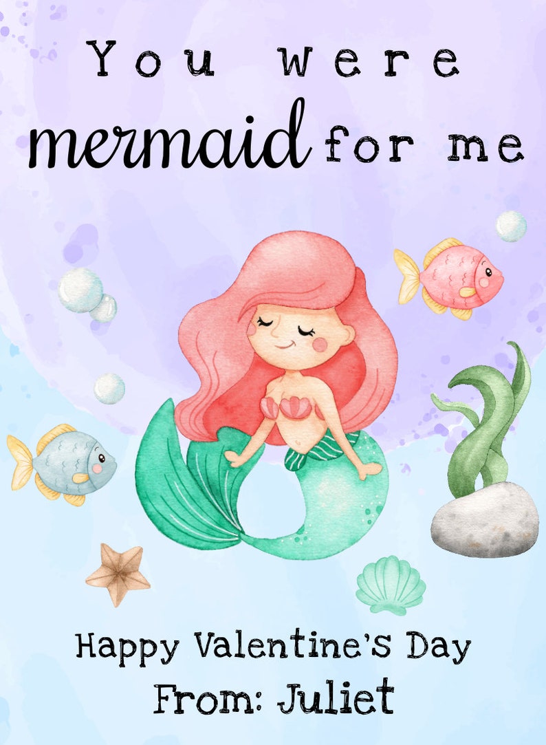 Mermaid Valentines Day Card Template Mermaid Valentines Cards - Etsy