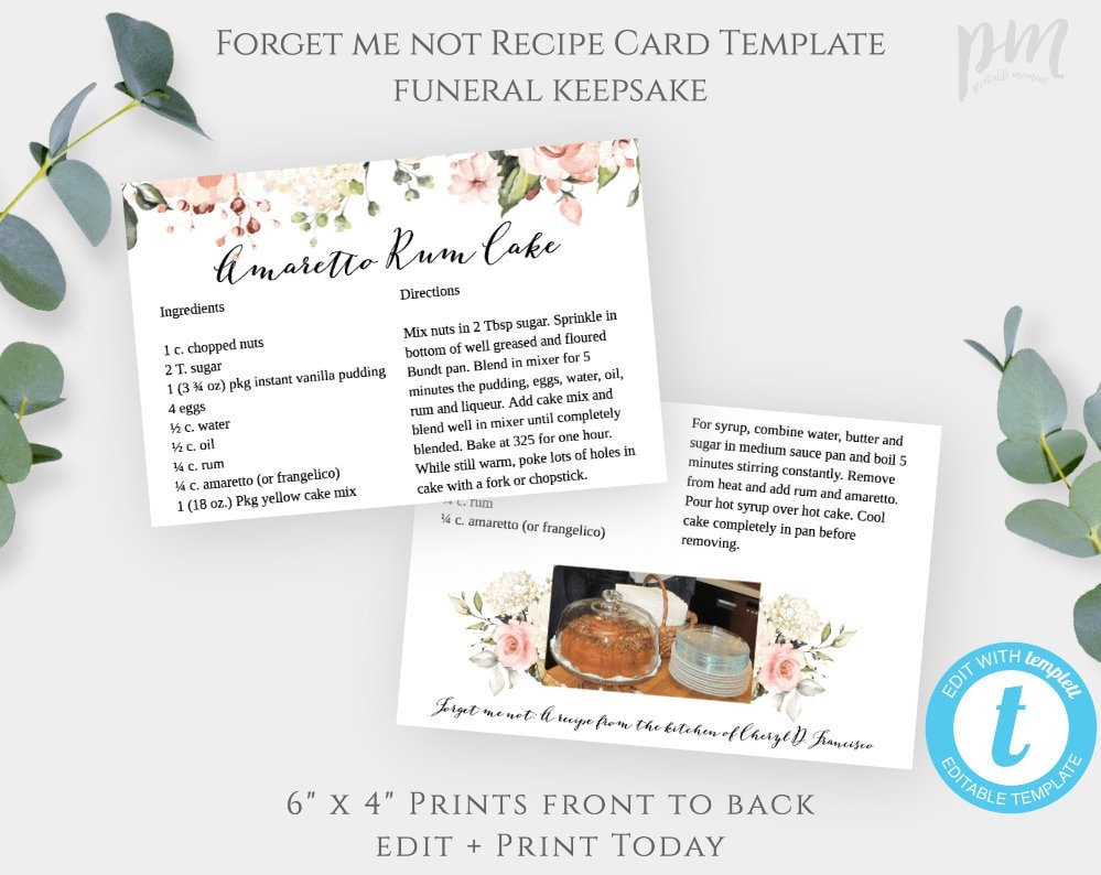 Floral Recipe Card Template Forget Me Not Recipe Card | Etsy