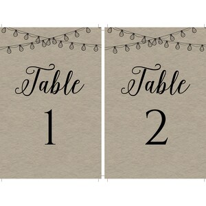 Rustic Table Number Template With String Lights, Printable Download ...