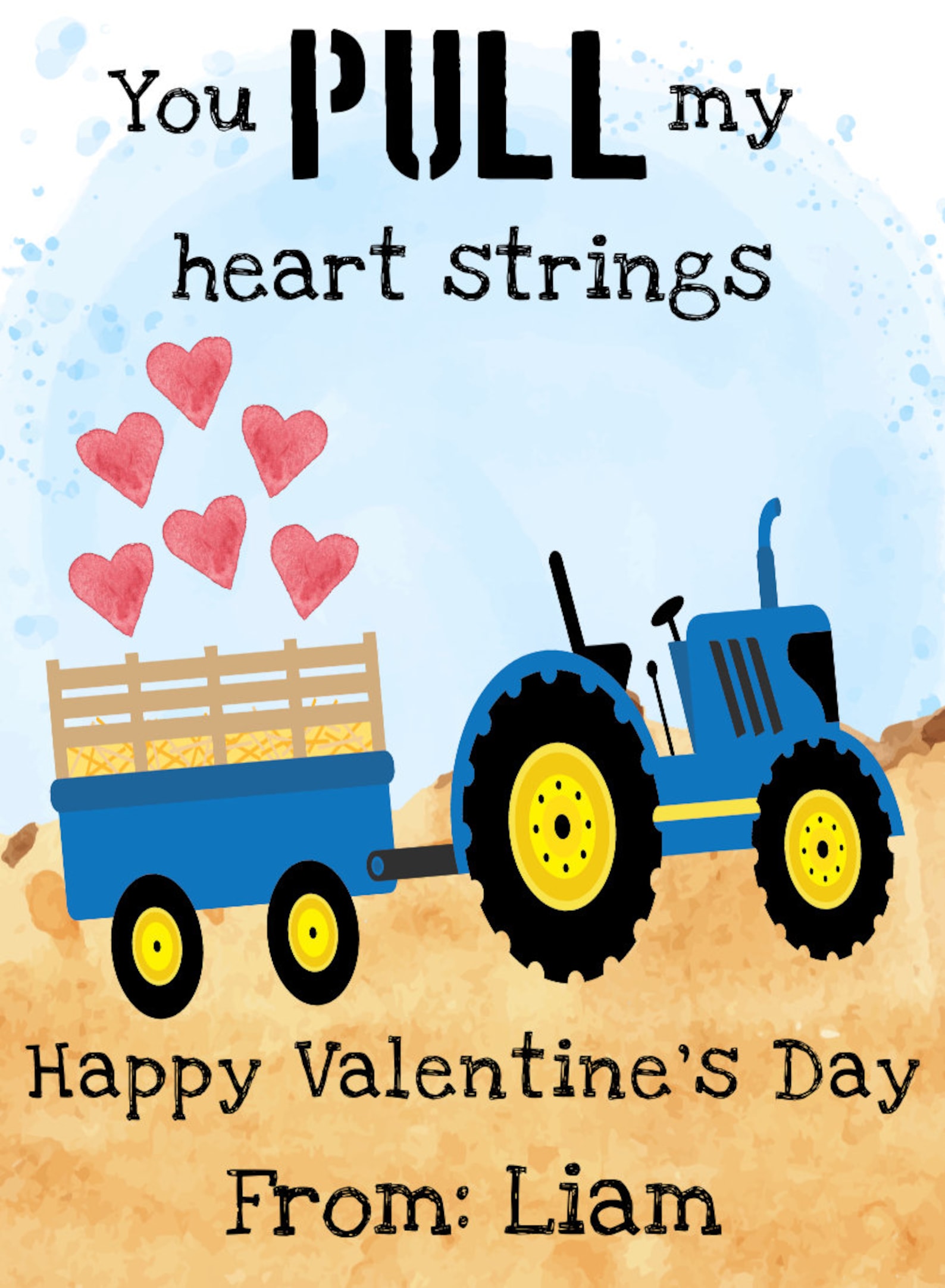 Blue Tractor Valentines Day Card Template, Tractor Valentines Cards for ...