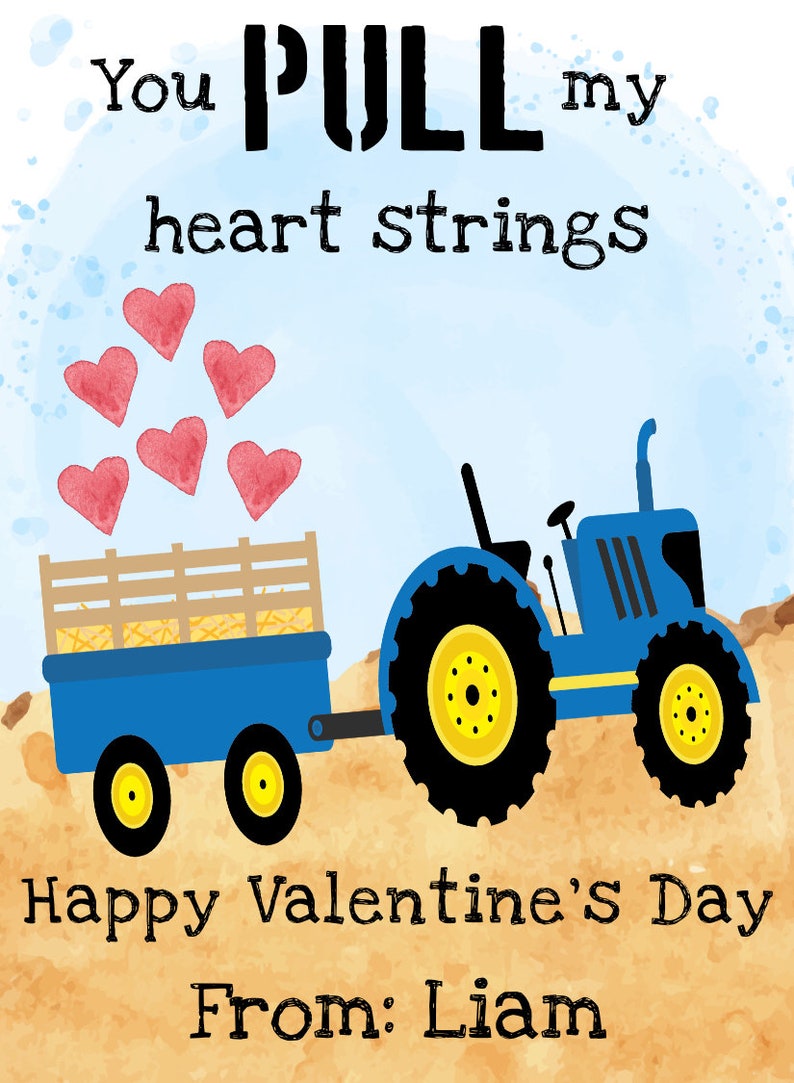 Blue Tractor Valentines Day Card Template, Tractor Valentines Cards for ...