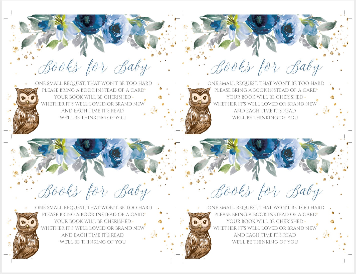 Owl Baby Shower Invitation Template Set Blue Owl Invite for | Etsy