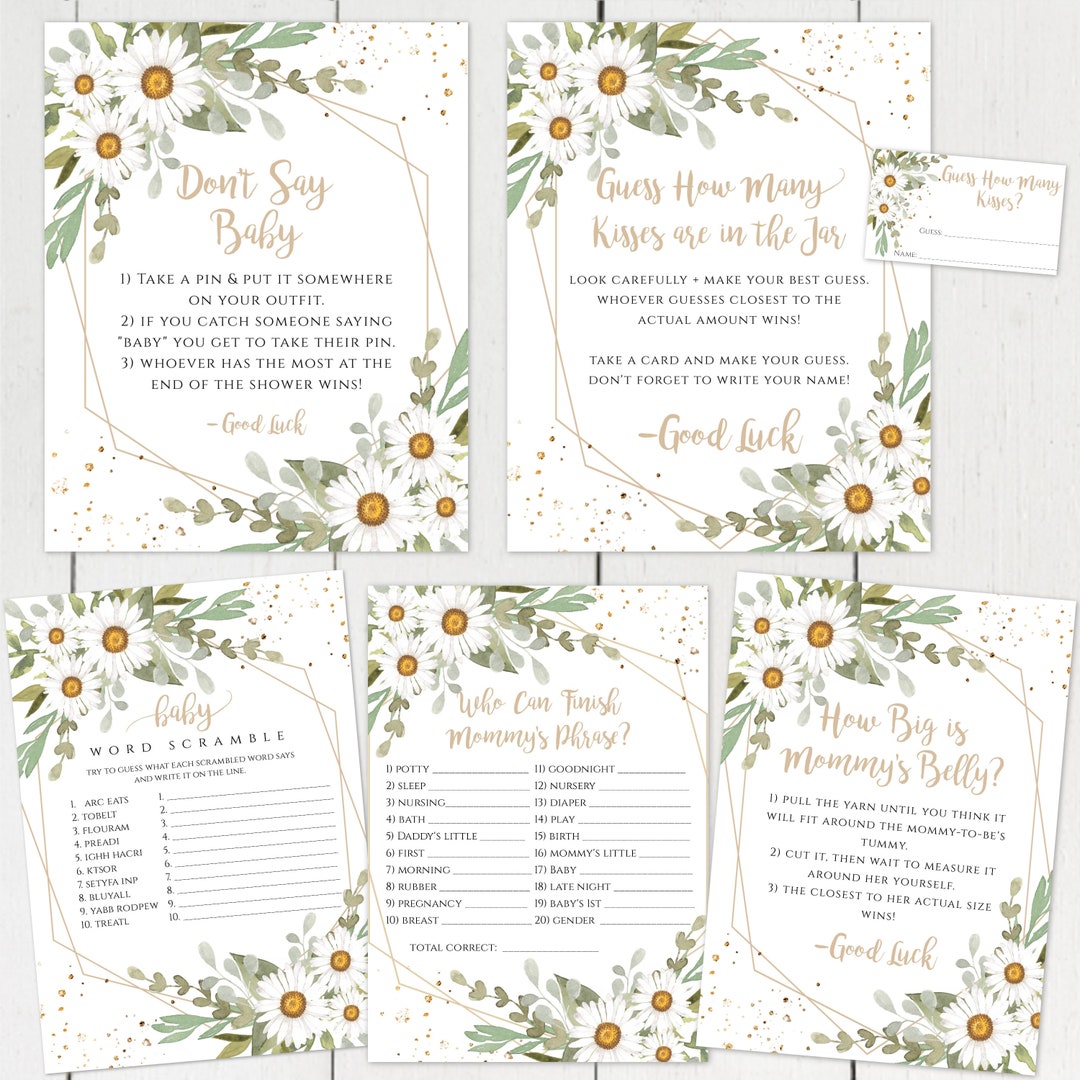 Daisy Baby Shower Game Template Set, Daisy Shower, Gender Neutral ...