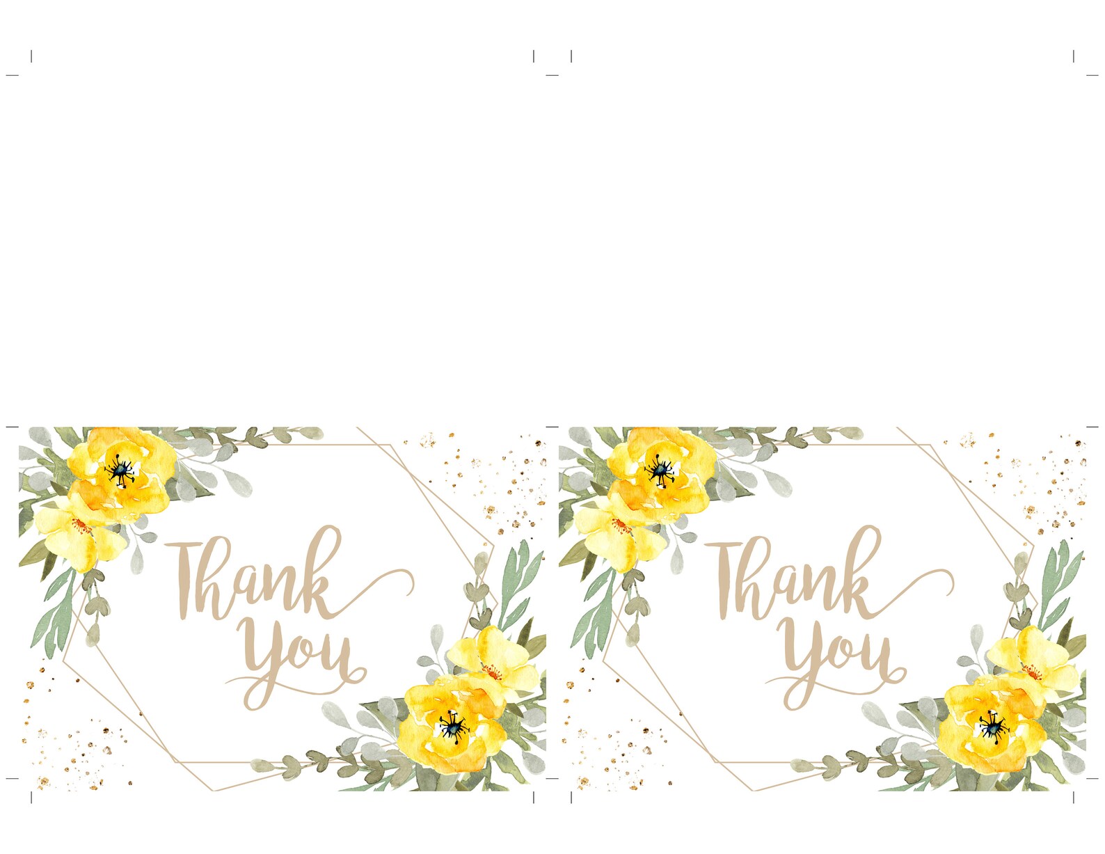 Yellow Floral Folding Thank You Card Template, Printable Watercolor ...