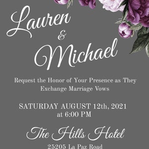 Purple and Gray Wedding Invitation Template Set, Gray Wedding ...