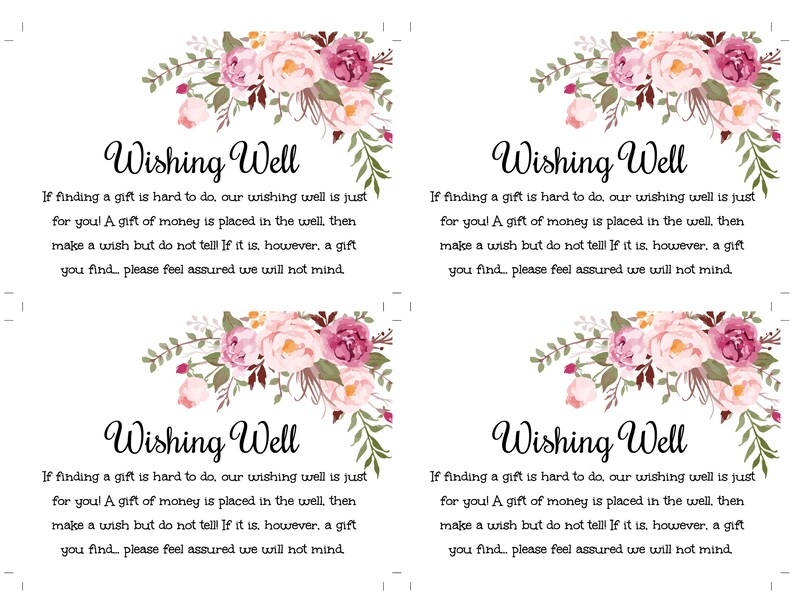 Pink Floral Wishing Well Card Template, Wishing Well Printable, Wedding ...