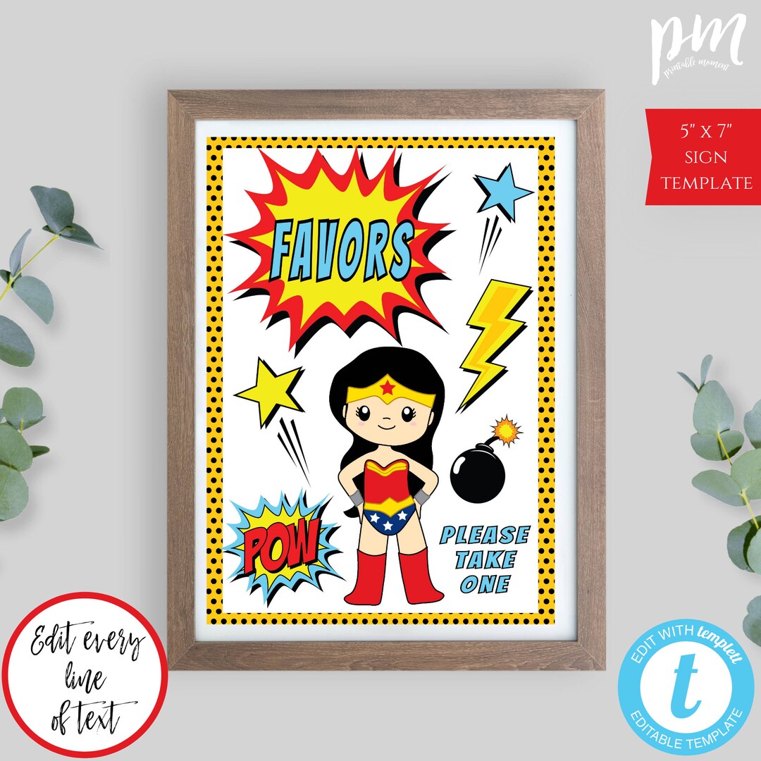 Superhero Favors Sign Printable Template for Girl's Birthday, Superhero ...