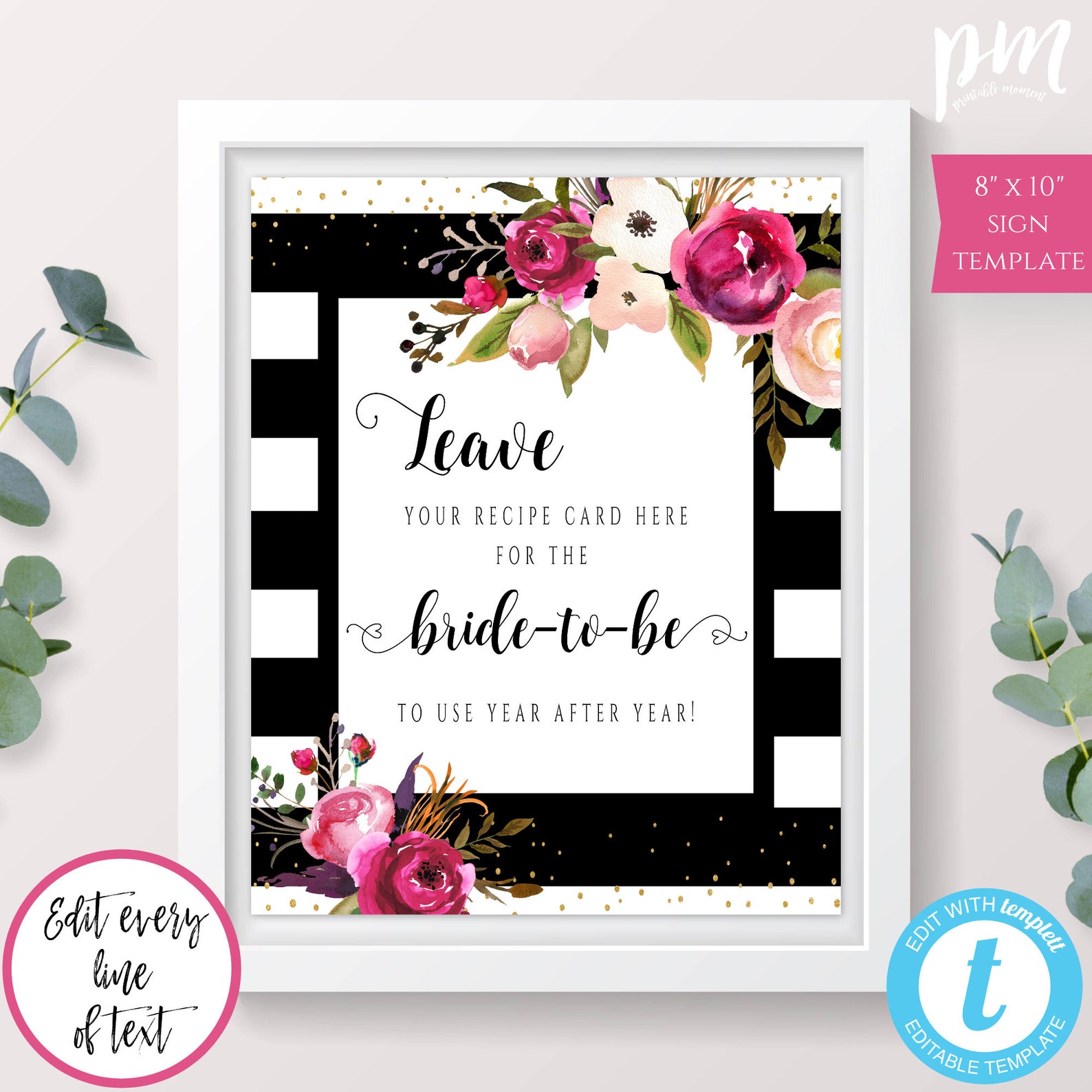 Recipe Card Sign Template Bridal Shower Decor Instant Download | Etsy