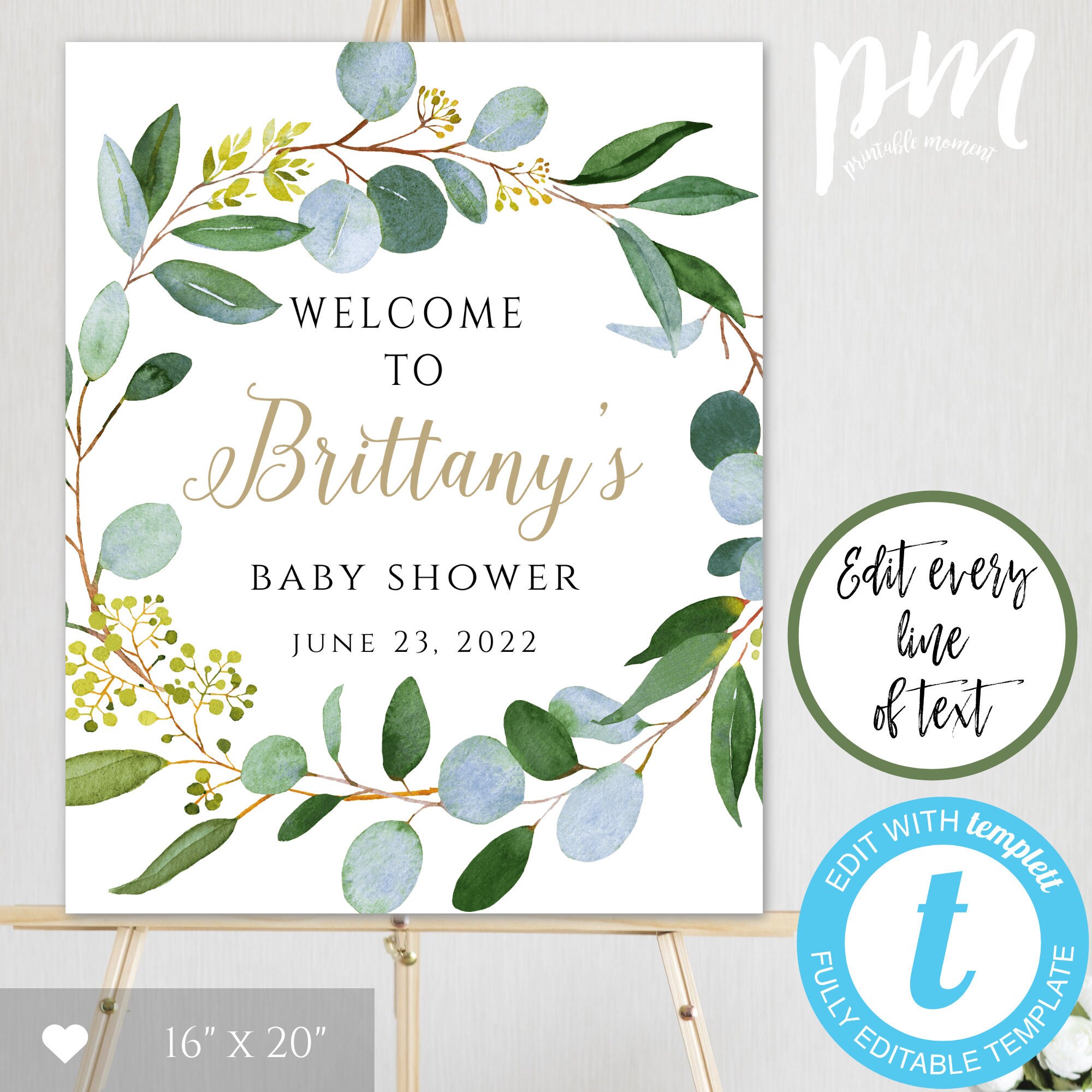 Greenery Baby Shower Welcome Sign Template Welcome Baby | Etsy