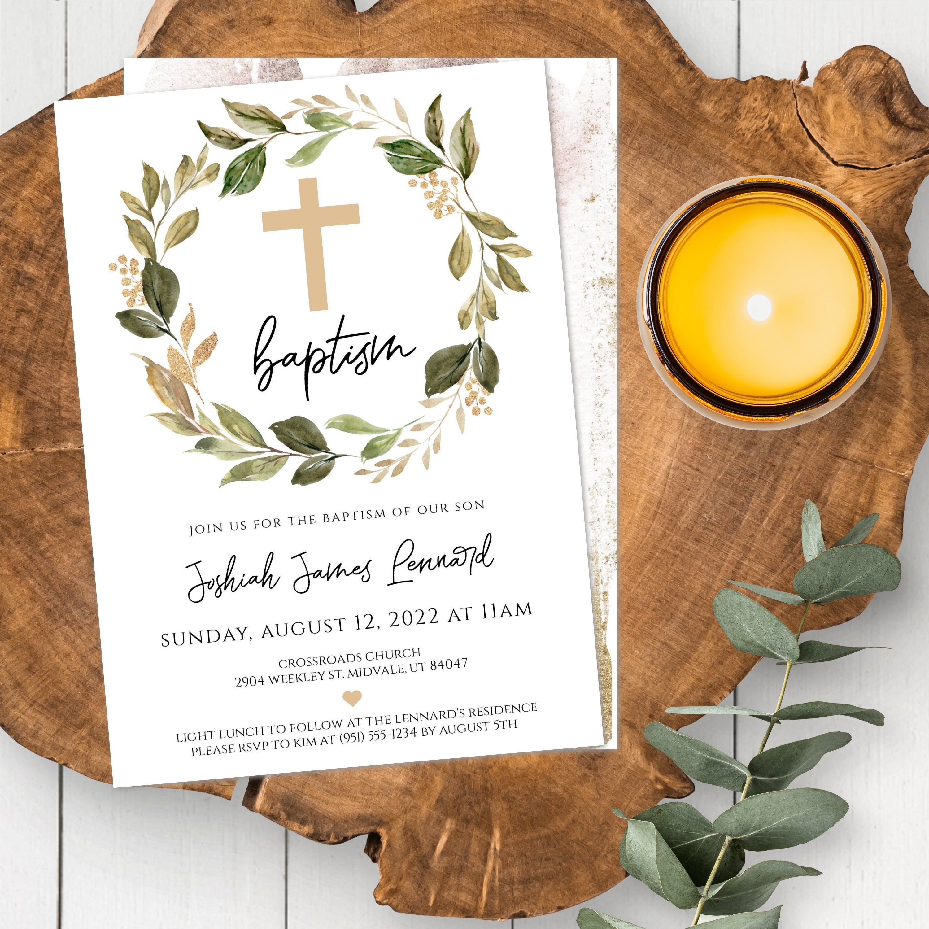 Printable Baptism Invitation Template Greenery Baptism | Etsy