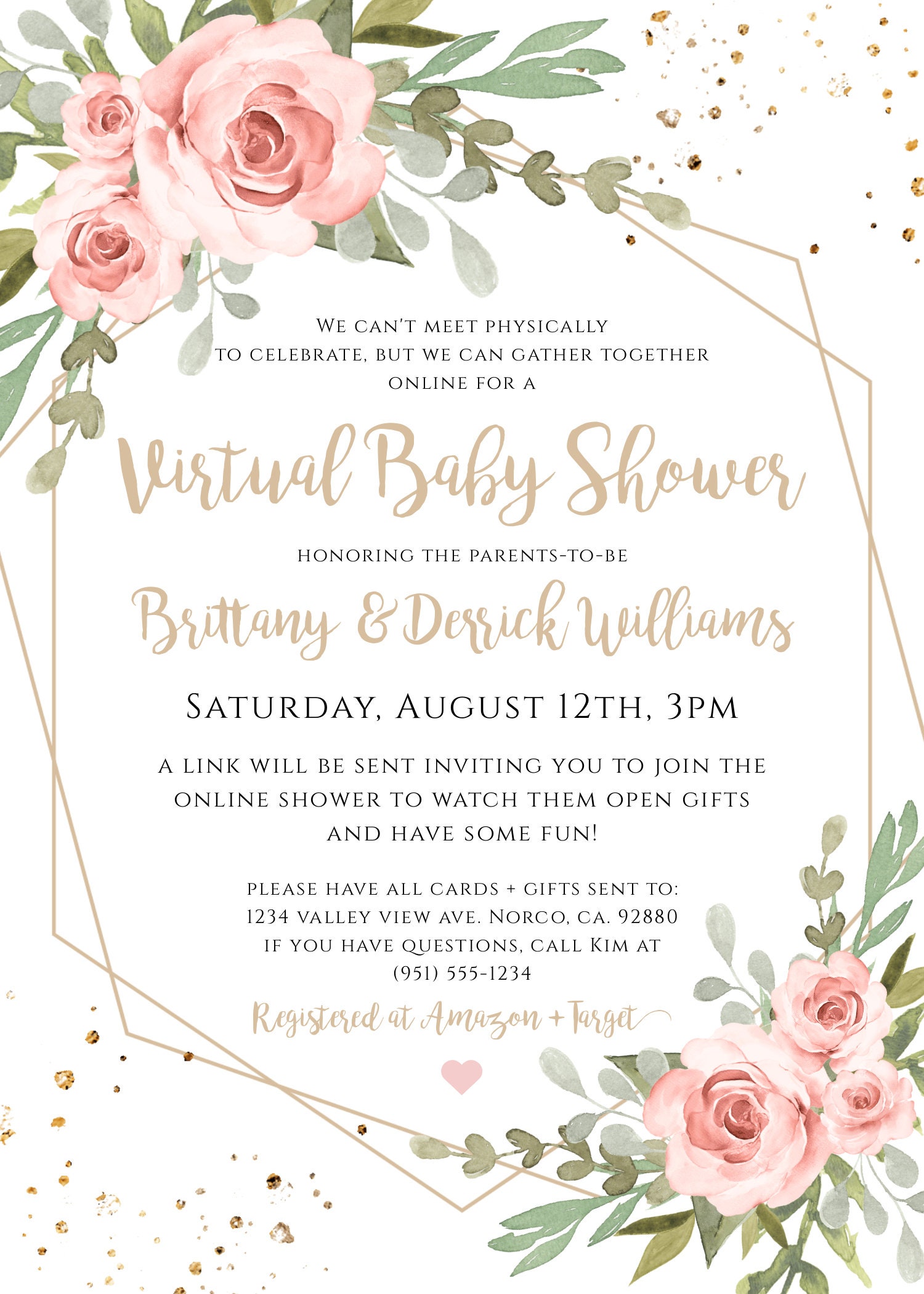 Virtual Baby Shower Invitation Template, Editable Pink Floral Invite ...