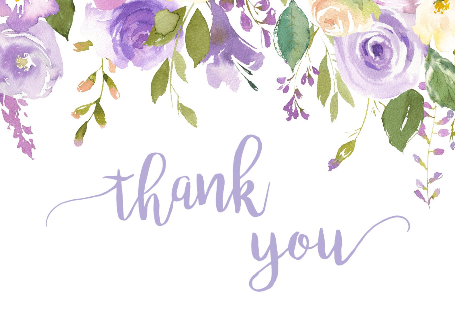 Purple Floral Thank You Note Template Lavender Printable | Etsy