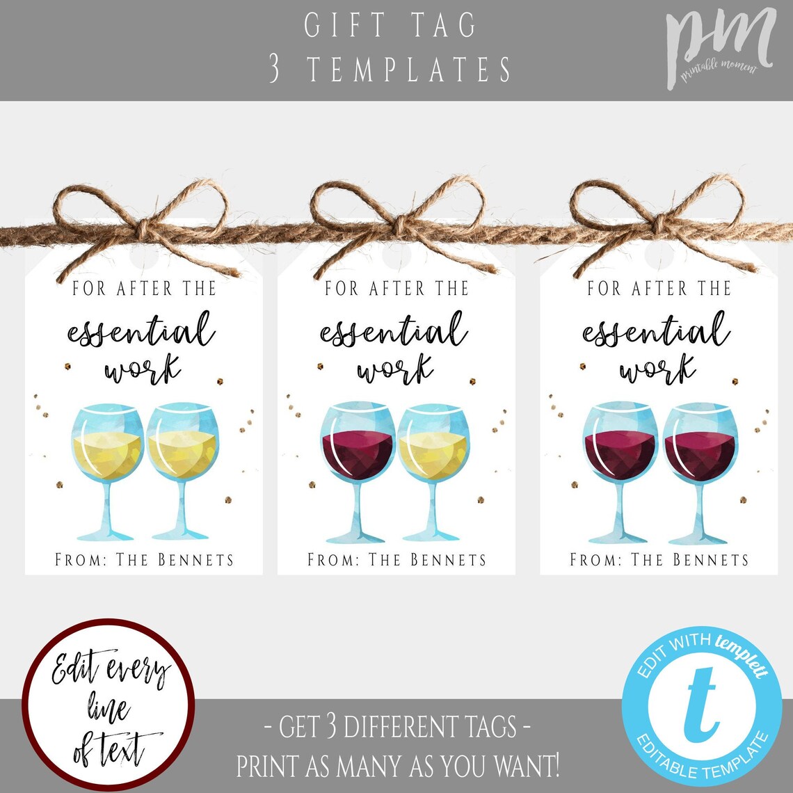 Wine Gift Tag Template for Essential Worker Quarantine Treat | Etsy