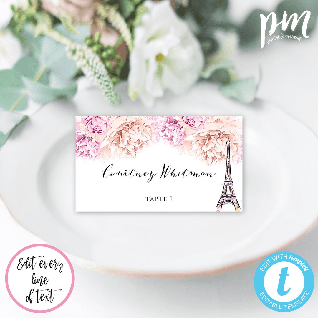 Paris Place Card Template French Theme Escort Cards Eiffel - Etsy