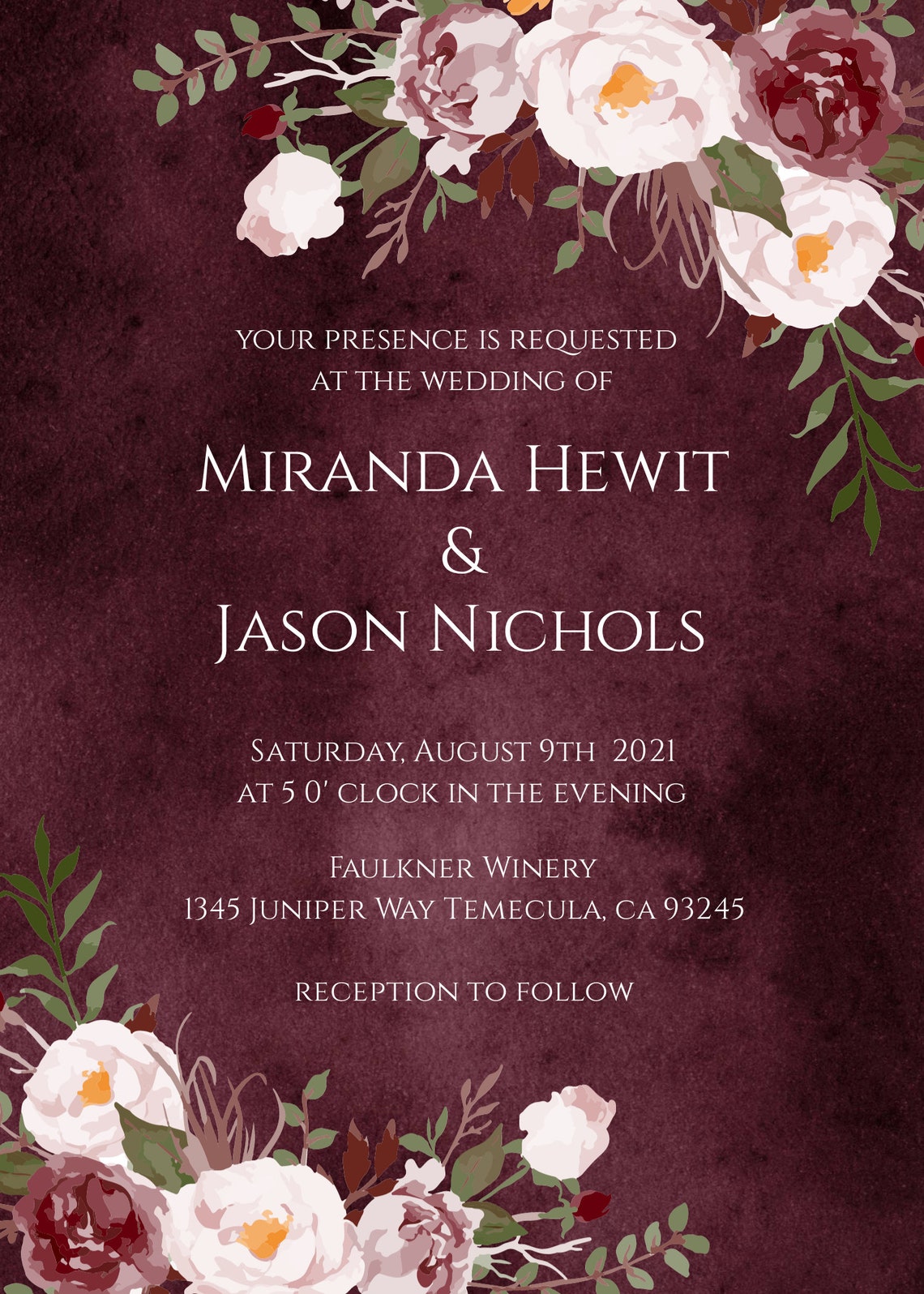 Burgundy Wedding Invitation Template Editable Wedding Invite - Etsy