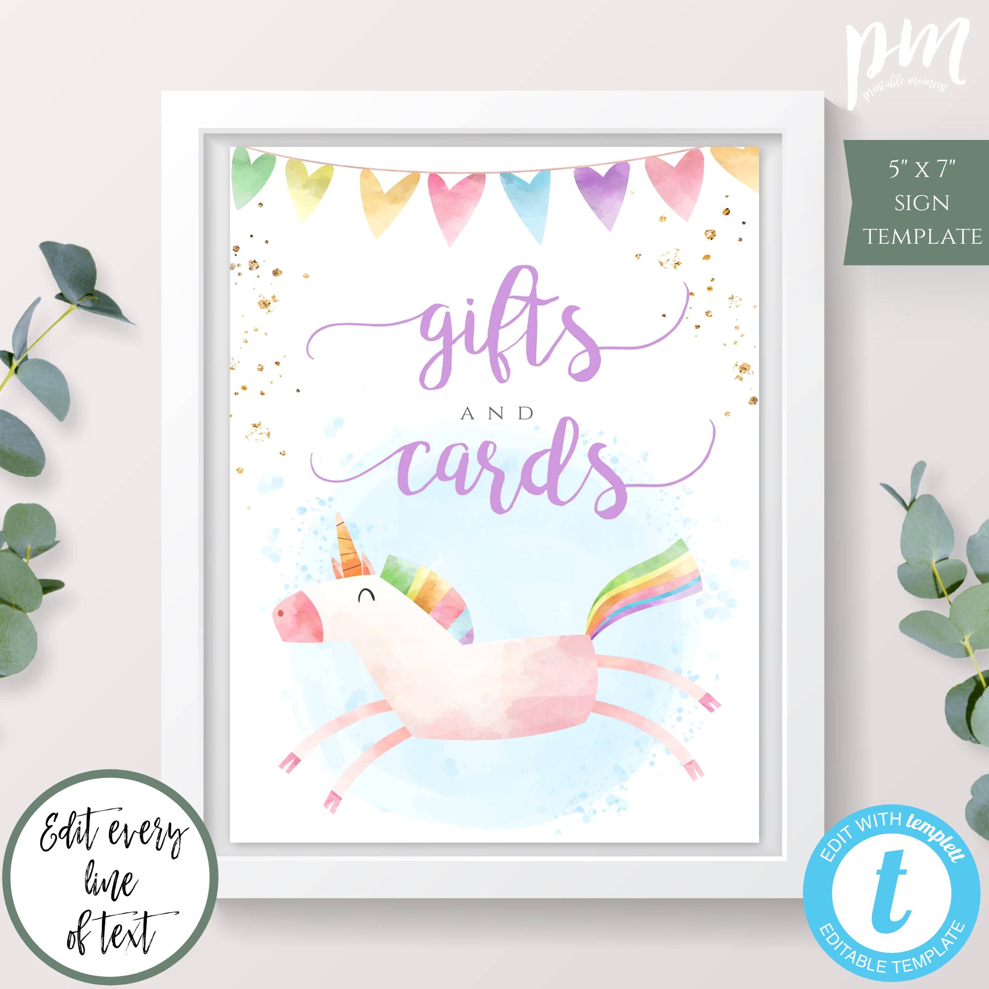 Unicorn Gifts Cards Sign Printable Template for Girl's | Etsy