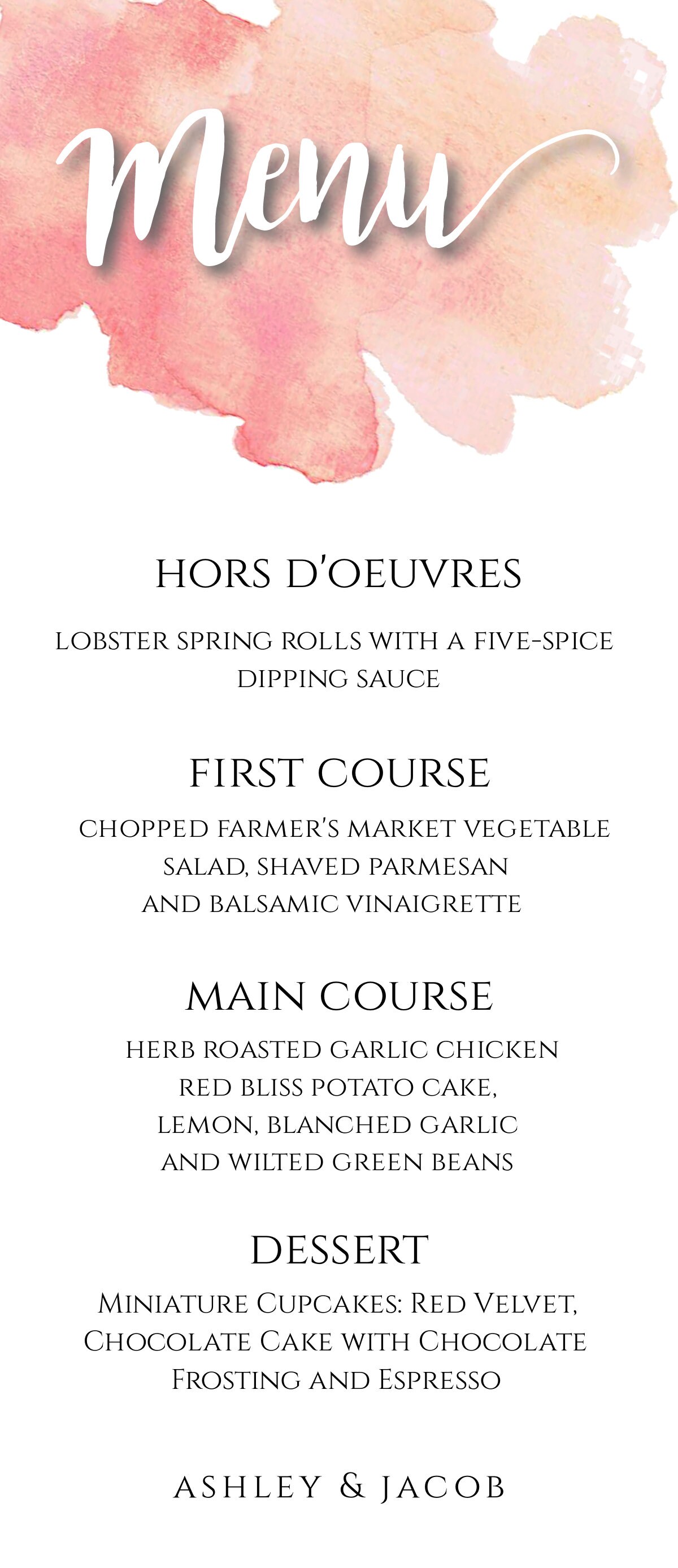 Coral Wedding Dinner Menu Template Printable Peach Wedding - Etsy