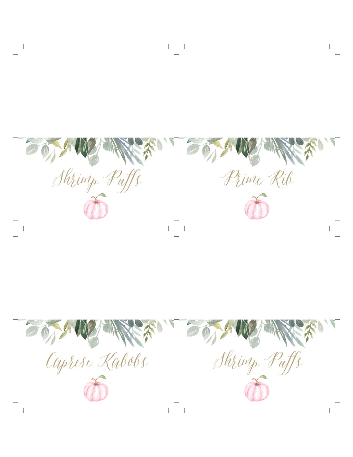 Pink Pumpkin Watercolor Food Label Card Template for Girl, Editable ...