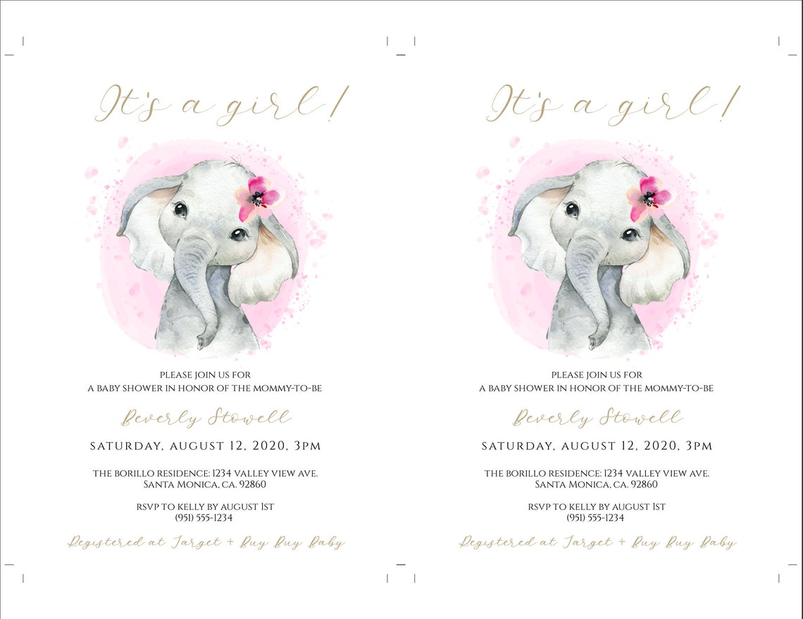 Elephant Baby Shower Invitation Template It's a Girl DIY | Etsy
