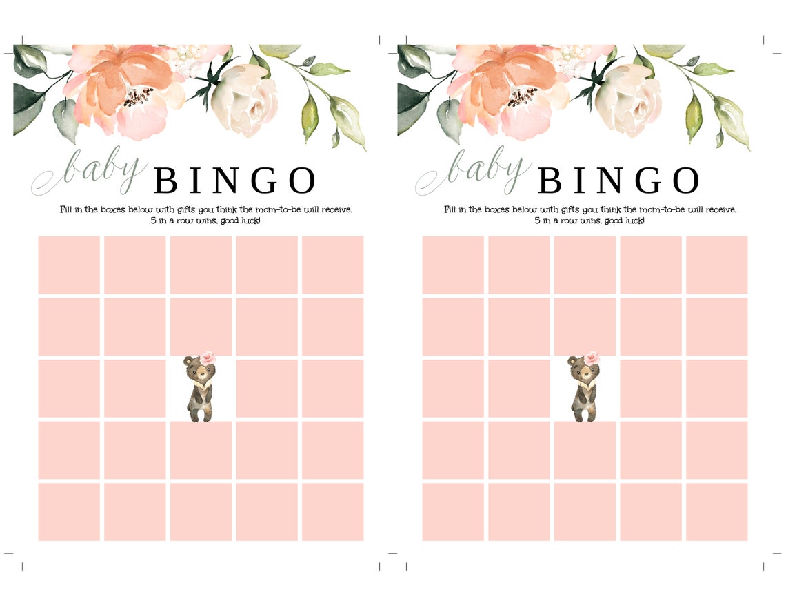 Teddy Bear Baby Shower Bingo Template, Baby Shower Game, Girl Baby ...