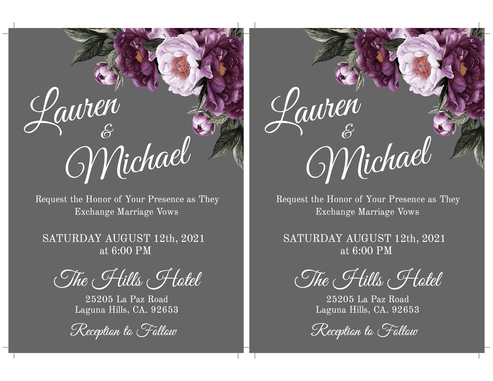 Purple and Gray Wedding Invitation Template Set, Gray Wedding ...