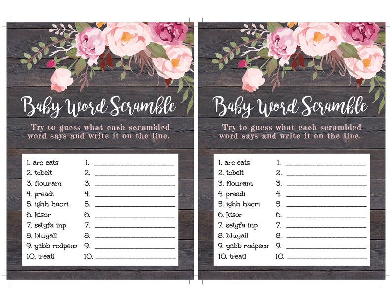 Baby Word Scramble Game Template Rustic Floral Baby Shower - Etsy