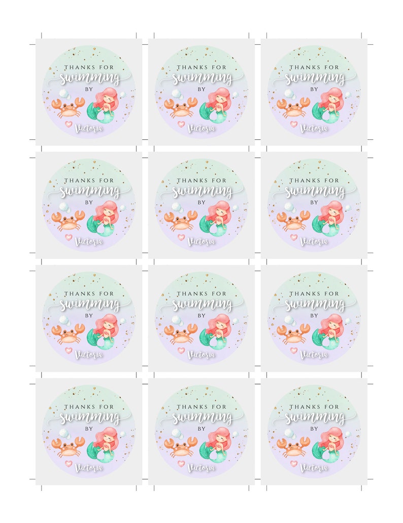 Mermaid Favor Tag Editable Template for Birthday Drive by | Etsy