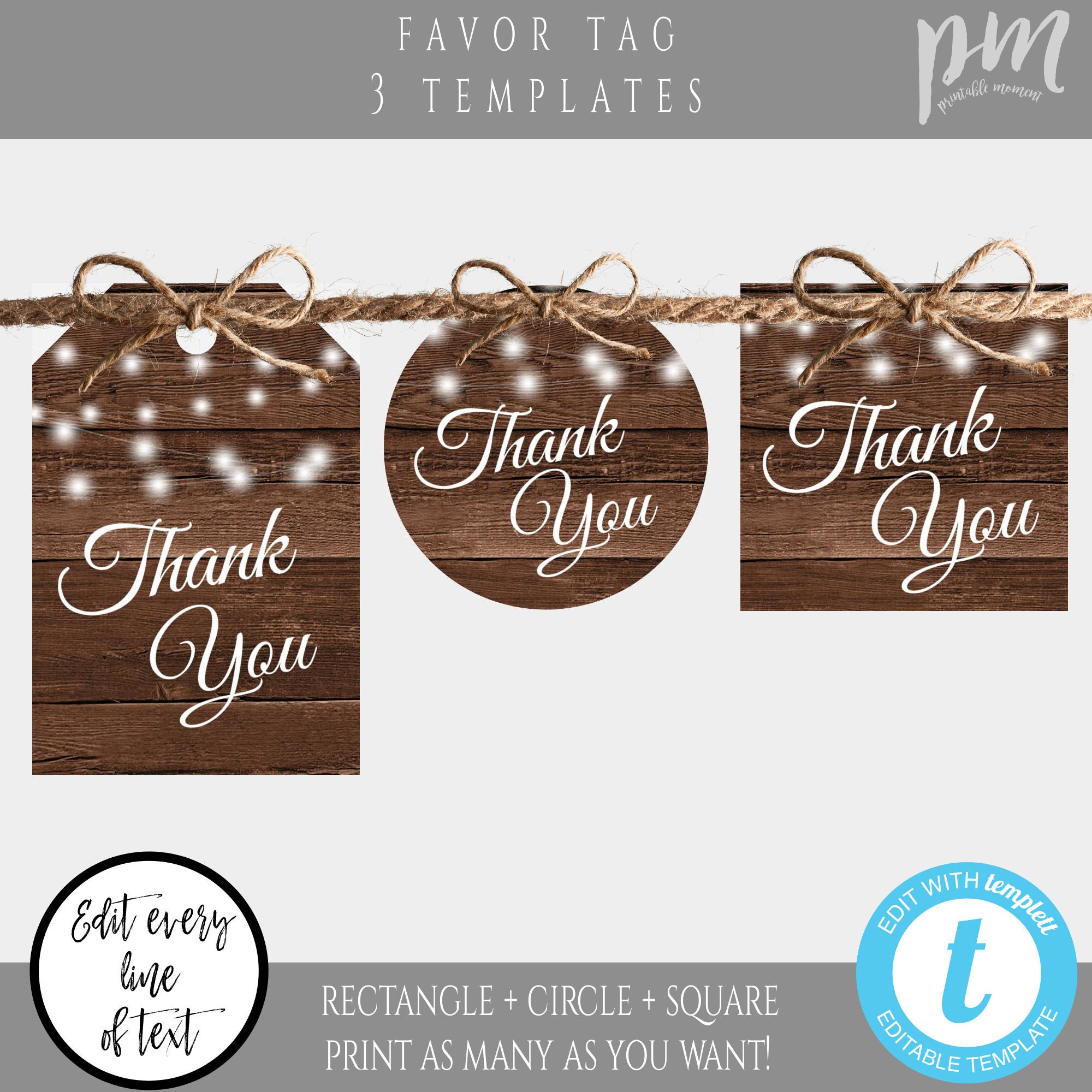 Rustic Favor Tags Template Printable Wedding Thank You Tags | Etsy