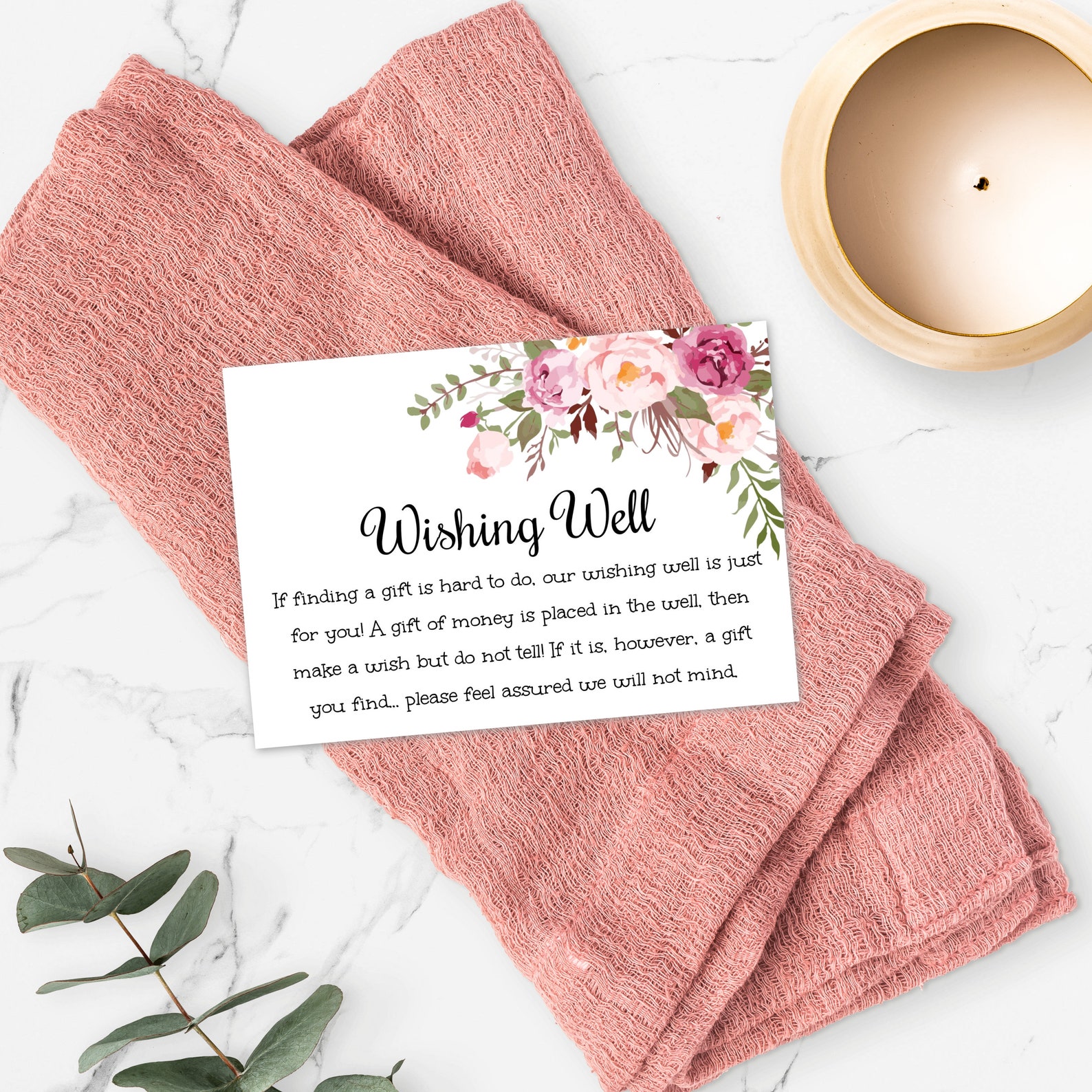 Pink Floral Wishing Well Card Template Wishing Well | Etsy