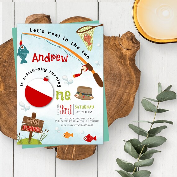 Fishing Invitation Template Gone Fishing Birthday 1st - Etsy