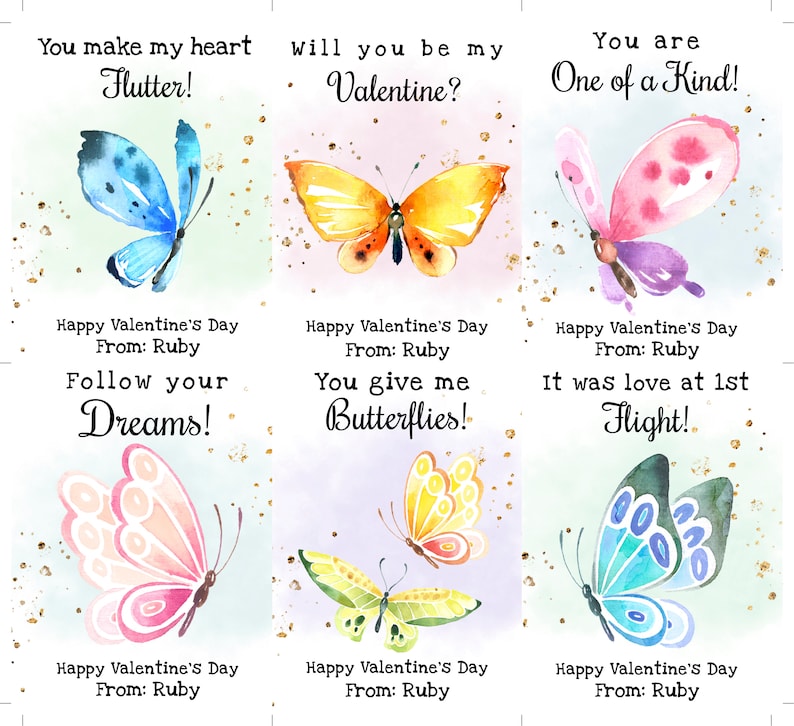 Butterfly Valentines Day Card Template Digital Valentine - Etsy