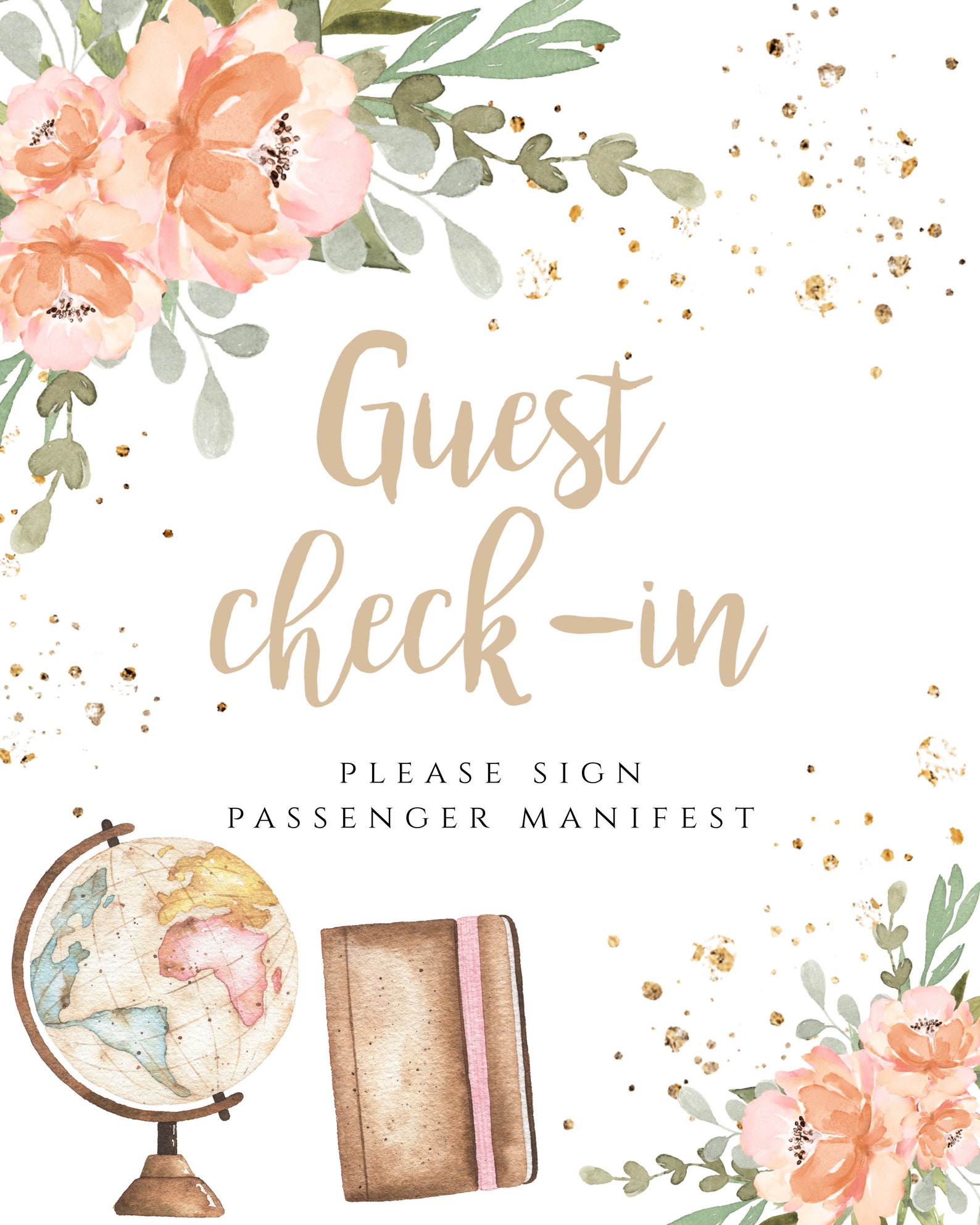 Traveling From Miss to Mrs Sign Template Set, Peach Floral Bridal ...