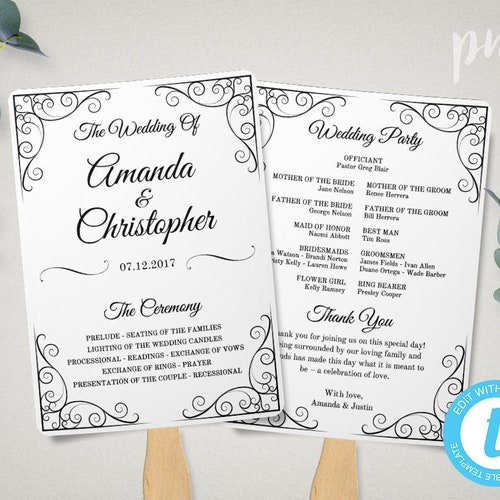 Fan Program Template Fan Wedding Program Ceremony Program - Etsy Canada