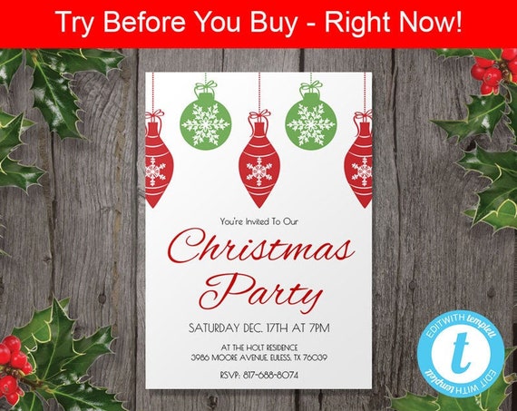 Paper & Party Supplies Holiday Party Invite Editable Invitation ...