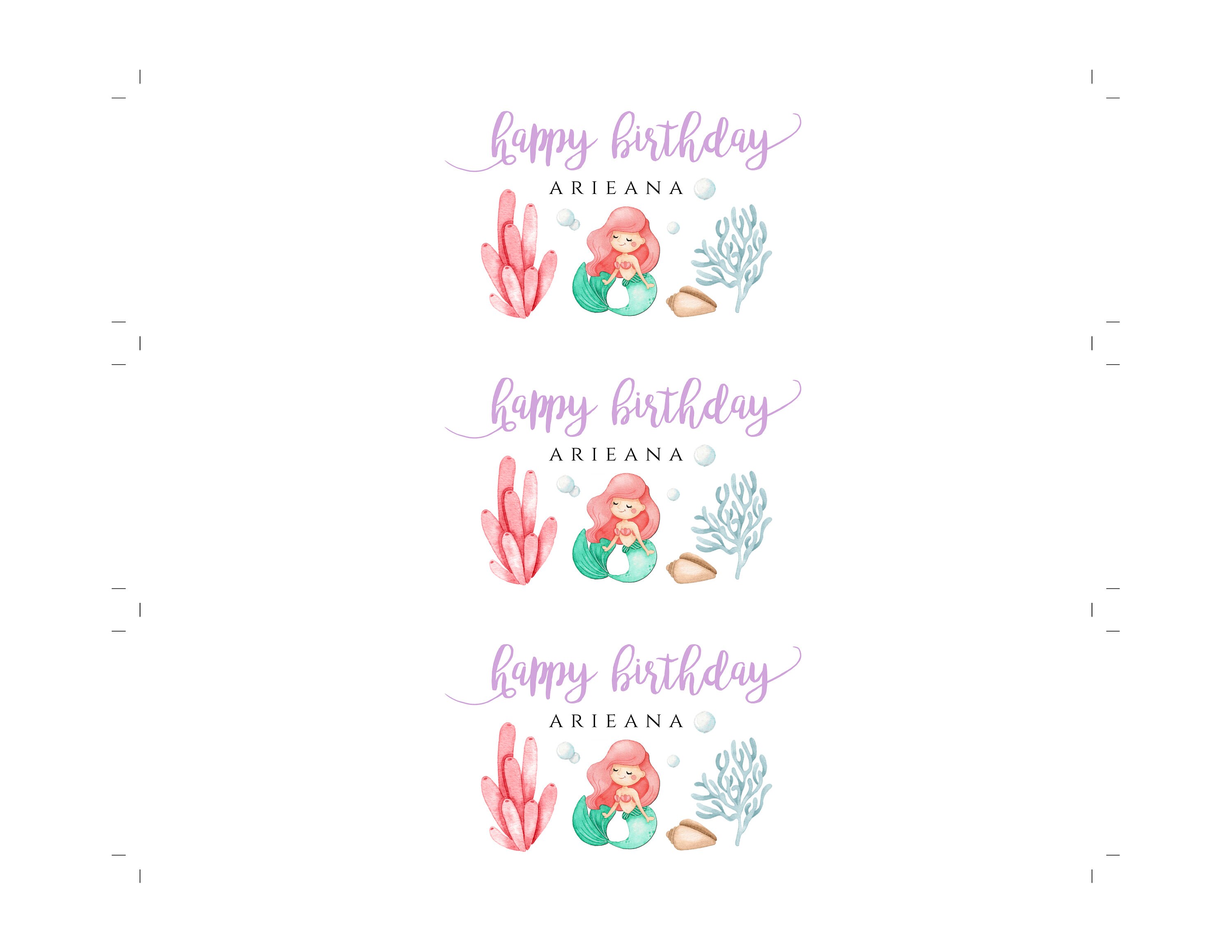 Mermaid Water Bottle Label Template for Birthday Party | Etsy