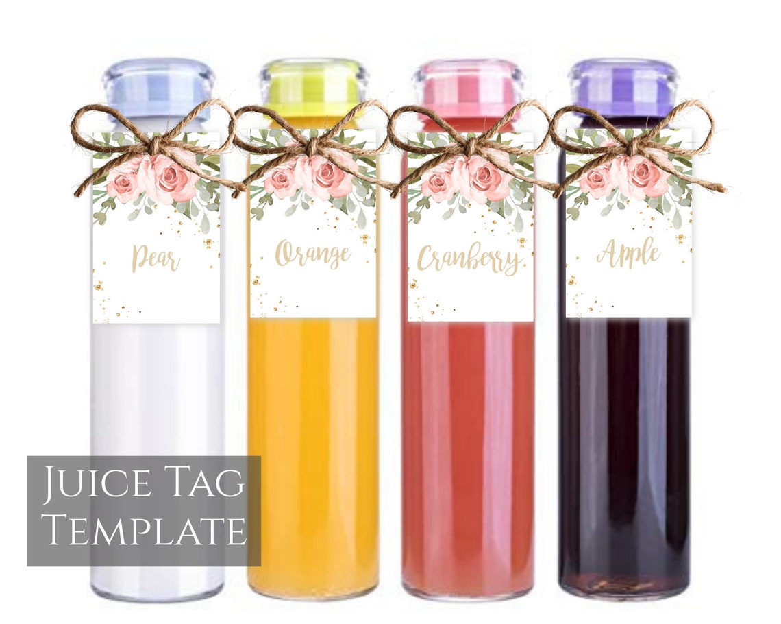 Blush Floral Juice Tag Template, Mixers Tag Template, Gold Geometric ...