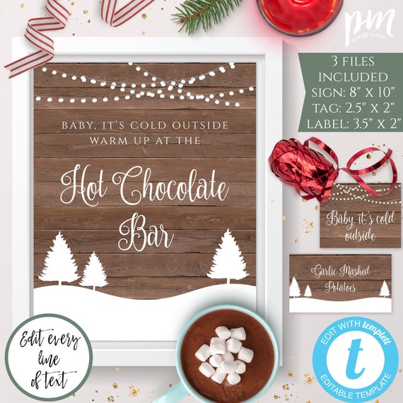 Rustic Christmas Party Hot Chocolate Bar Set Template Baby | Etsy