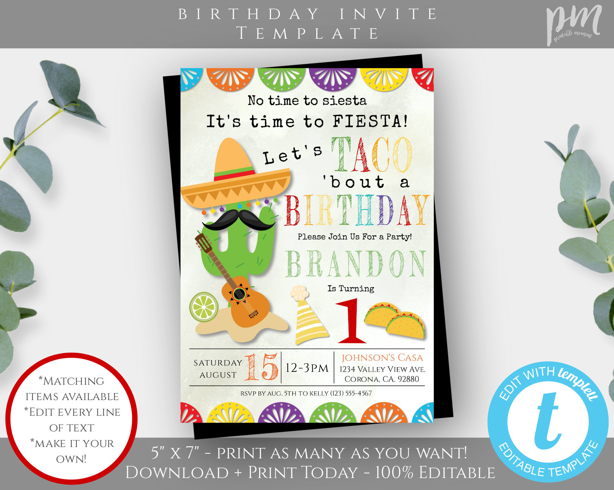 Taco Birthday Invitation Template, Taco Birthday, Taco Party Invite ...